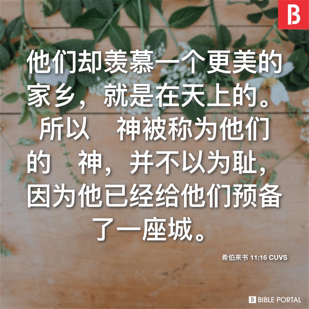 希伯来书 11:16 CUVS - Bible Scripture Image - Bible Portal